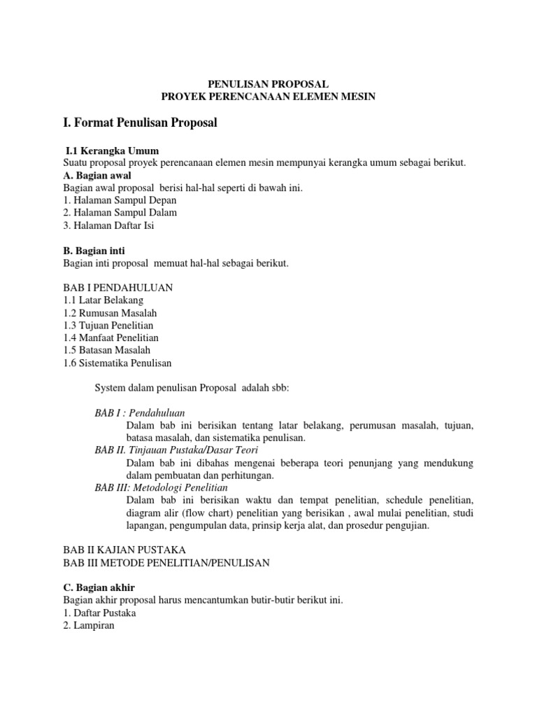 Penulisan Proposal Proyek Perencanaan Elemen Mesin | PDF
