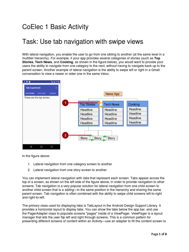 Coelec 1 Basic Activity Task: Use Tab Navigation With Swipe Views | PDF ...
