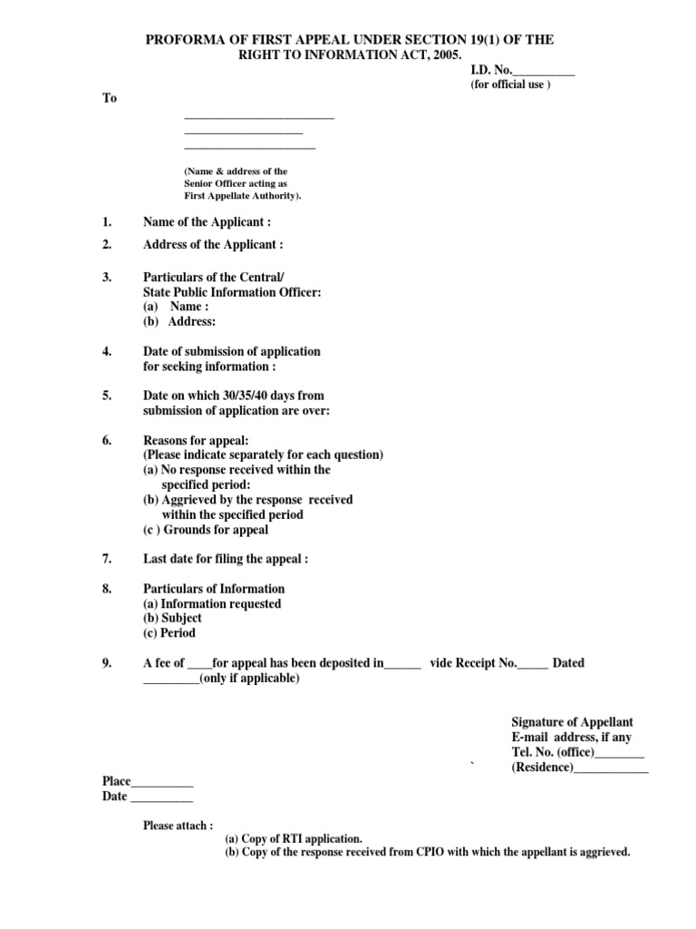 RTI Appeal Form Guide | PDF | Finance & Money Management