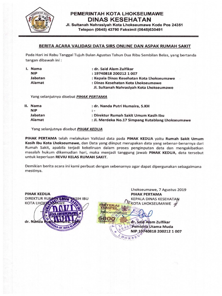 Surat Validasi Data Sirs Online Dan Aspak Rumah Sakit PDF | PDF