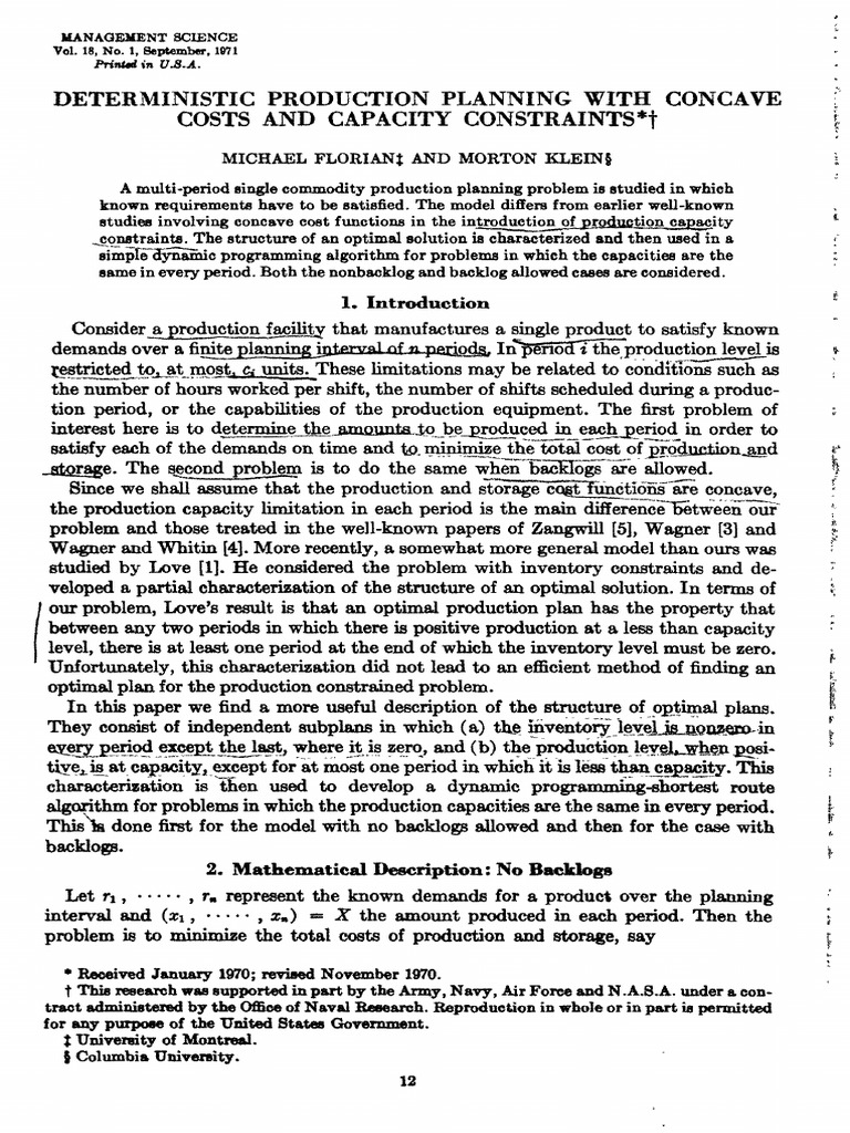 Deterministic Production Planning with Dynamic Programming Approach for Concave Costs and ...
