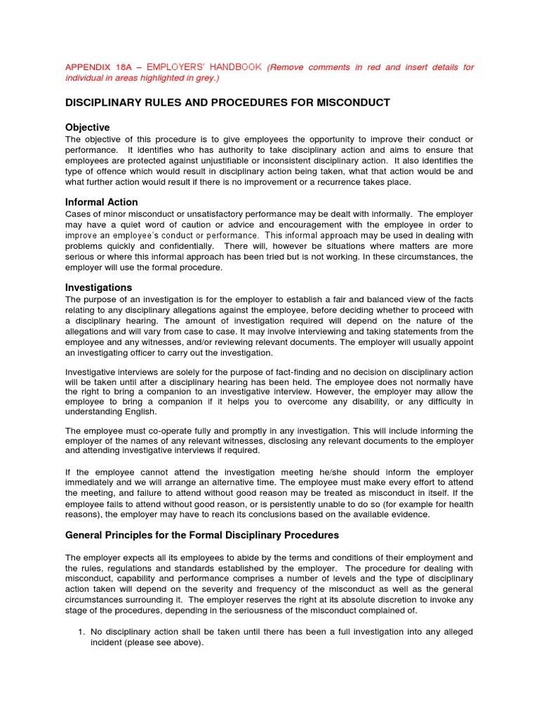 18A Sample Disciplinary Rules and Procedures For Misconduct | PDF ...