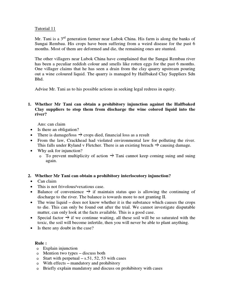 Tutorial 11 | PDF | Injunction | Common Law