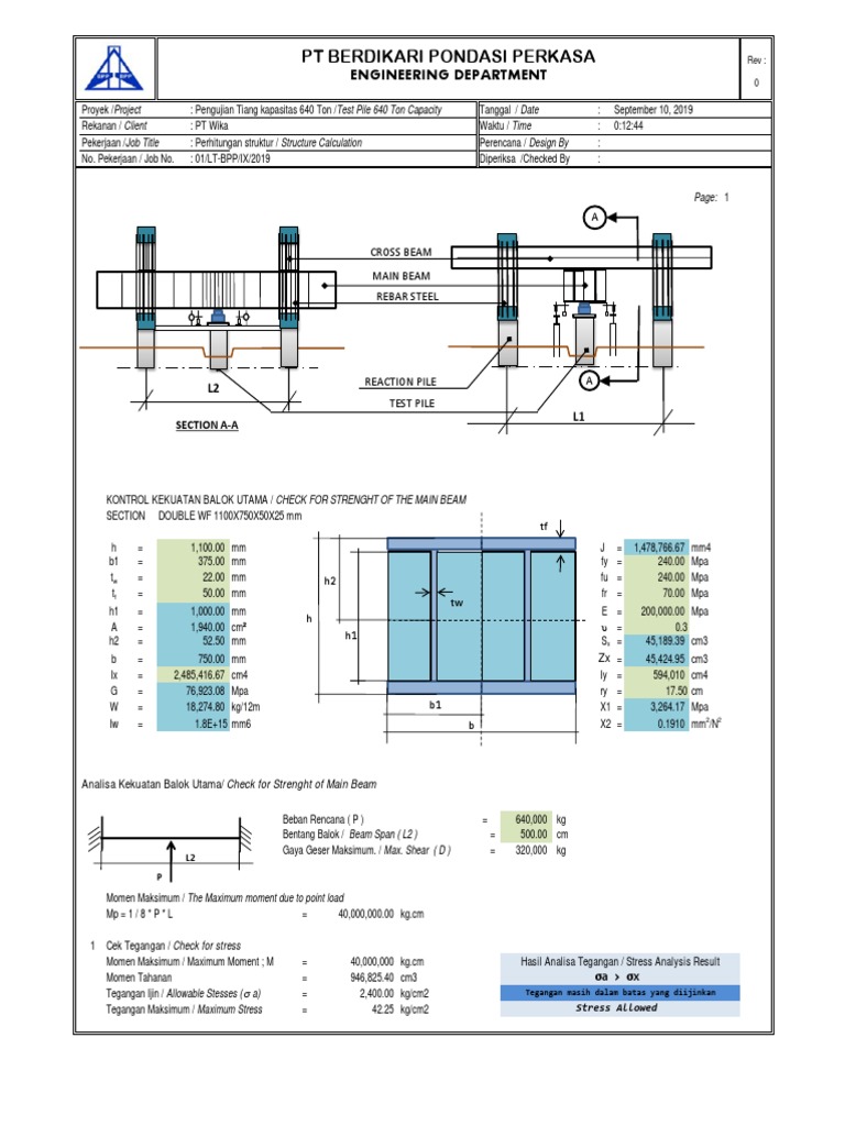 Structure Calculation for 640 Ton Test Pile | PDF | Economic Sectors ...