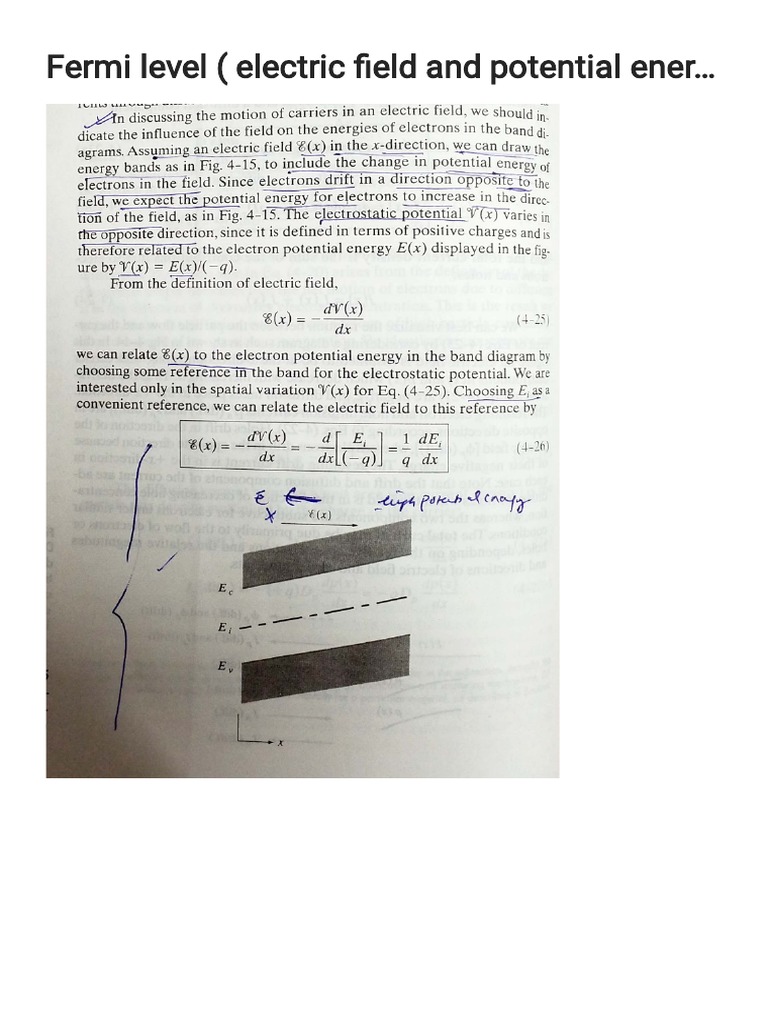 Fermi Level (Electric Field and Potential Ener | PDF