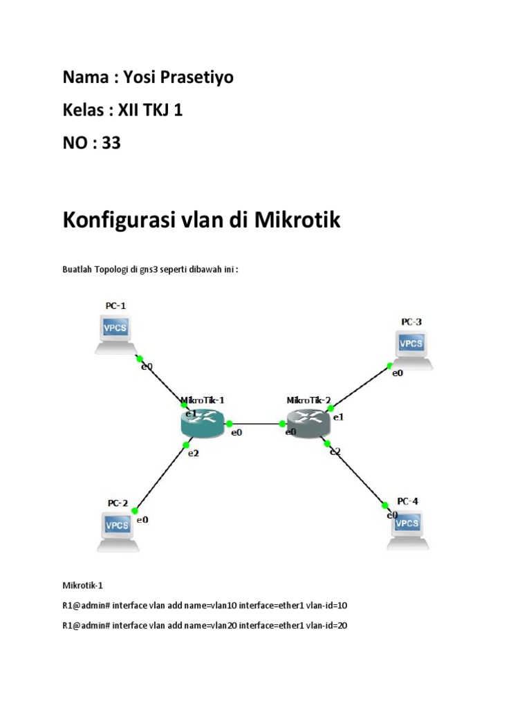 Konfigurasi Vlan Di Mikrotik: Nama: Yosi Prasetiyo Kelas: XII TKJ 1 NO ...