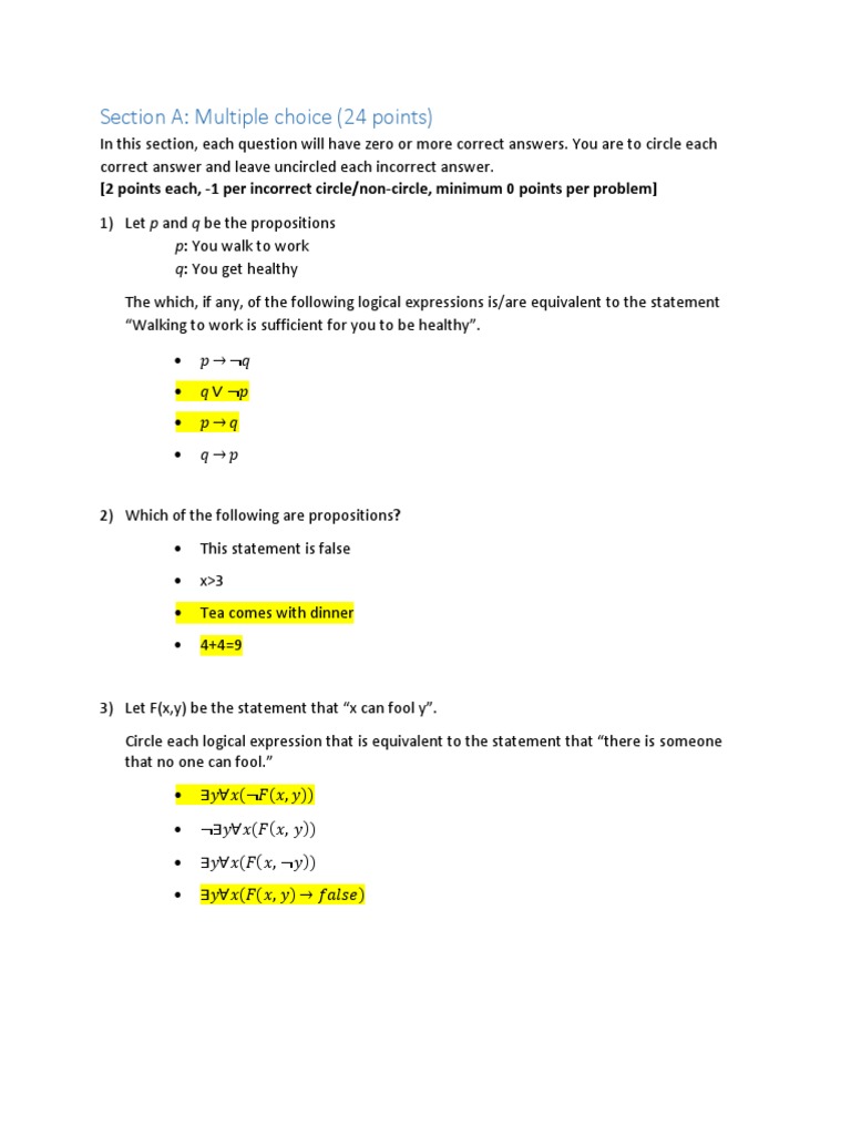 Section A: Multiple Choice (24 Points) : (2 Points Each, - 1 Per ...