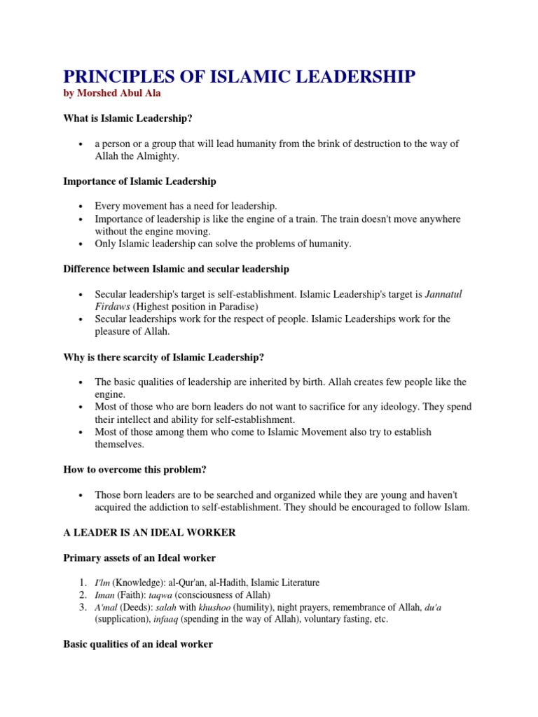 Principles of Islamic Leadership: by Morshed Abul Ala | PDF ...