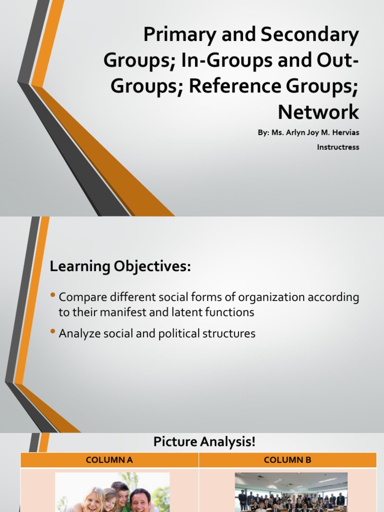 Primary and Secondary Groups In-Groups and Out-Groups Reference Groups ...