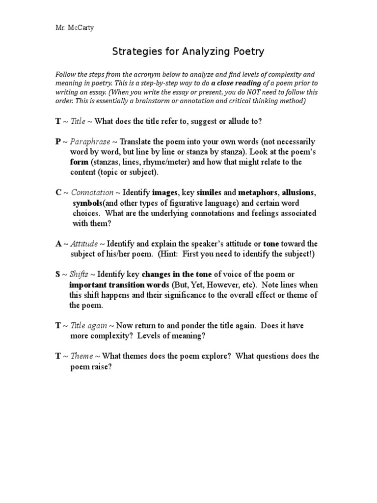 TPCASTT Poetry Analysis | PDF