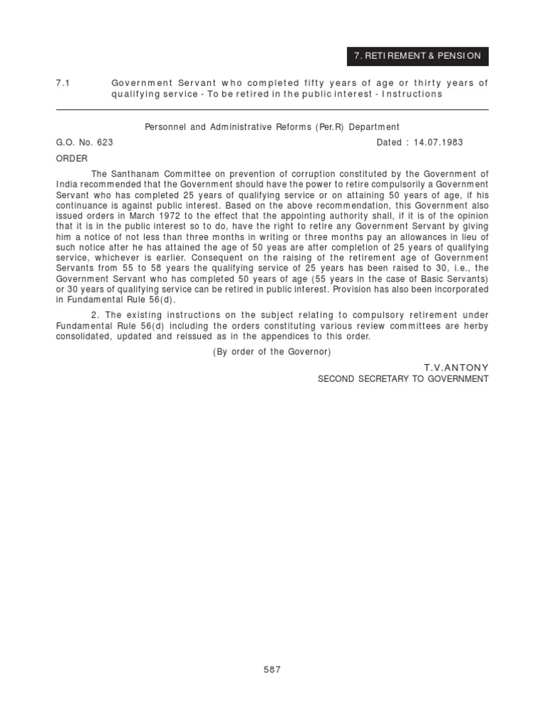 Compulsory Retirement | PDF | Commissioner | Retirement
