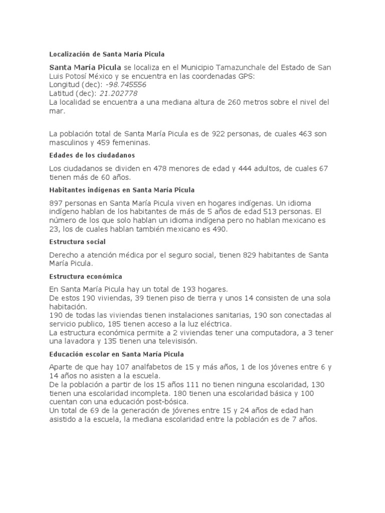 Localización de Santa María Picula | PDF | Ciencias sociales | Salud y ...