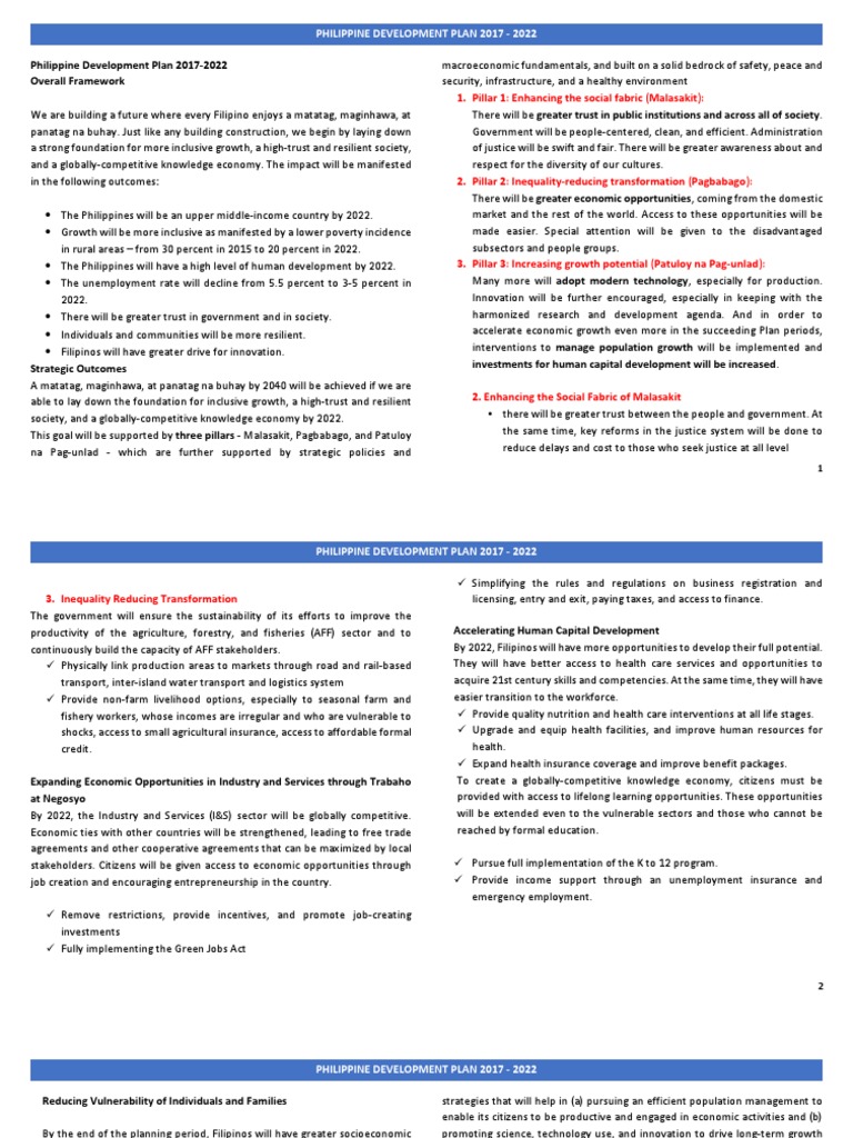 A - Philippine Developmental Plan 2017 - 2022 | PDF | Social Protection ...