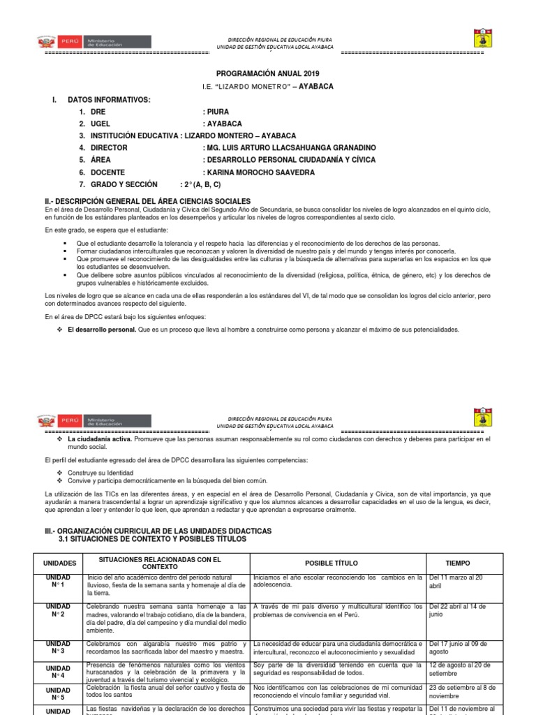 Programación Anual DPCC 2° | PDF | Evaluación | Democracia