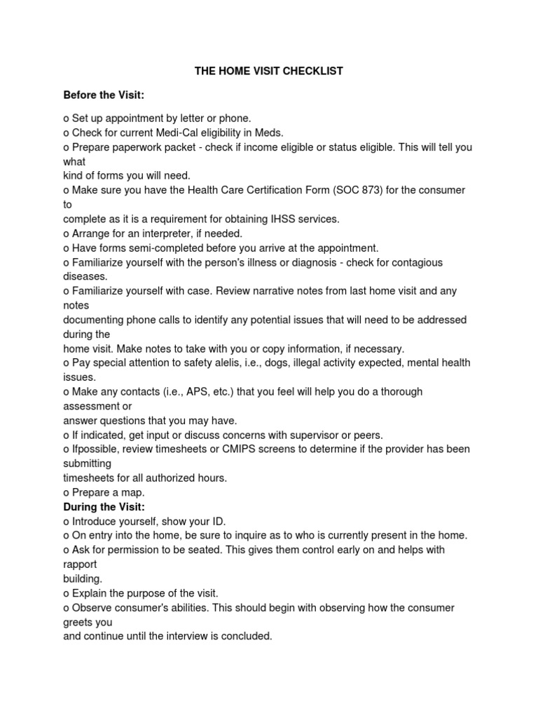 The Home Visit Checklist | PDF | Health Care