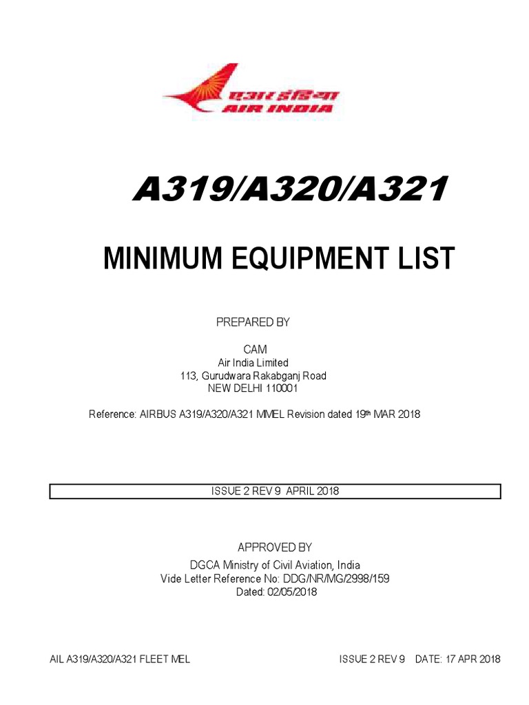 Air India A319/A320/A321 MEL Guide | PDF | Aviation | Aircraft