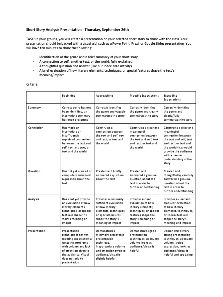 Grade 12 Short Story Analysis Presentation | PDF | Genre | Communication