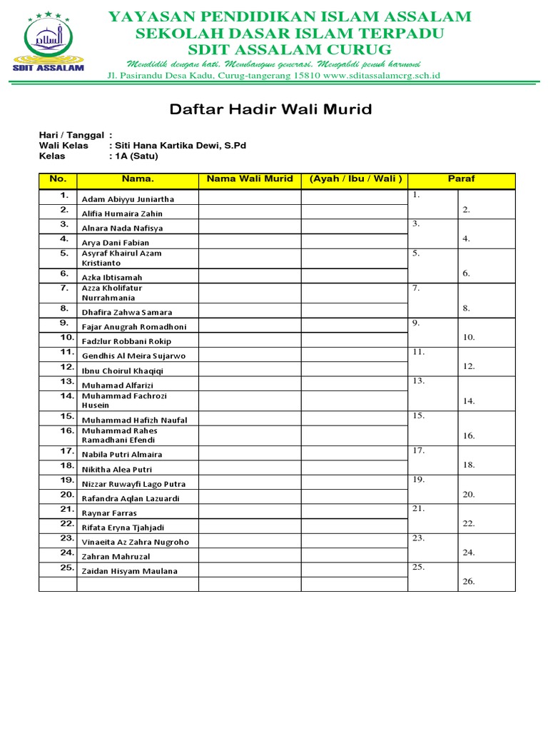Contoh Absensi Parenting Sdit | PDF
