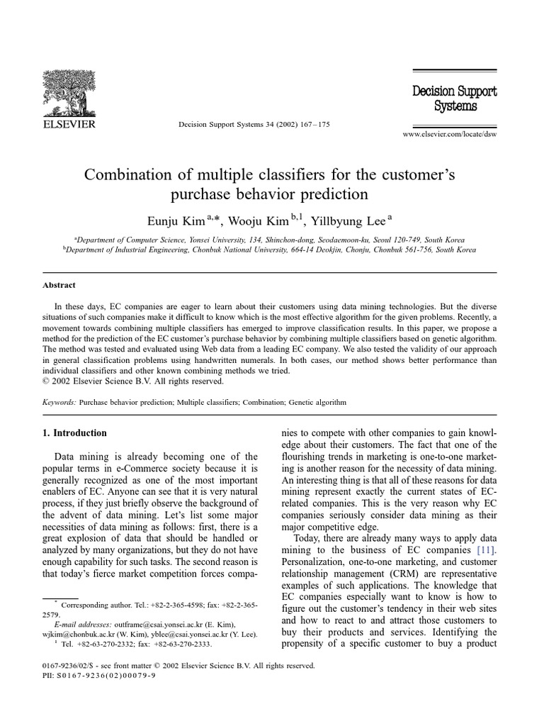 Combination of Multiple Classifiers For The Customer's Purchase Behavior Prediction | PDF ...