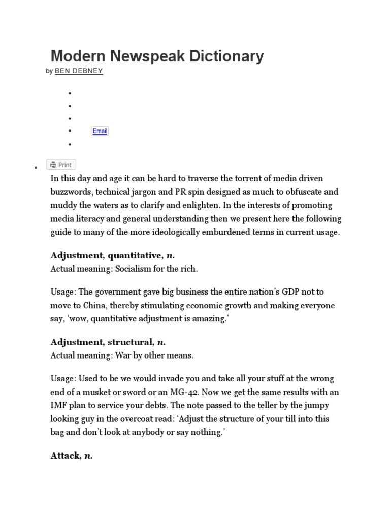 Modern Newspeak Dictionary: Adjustment, Quantitative, N | PDF ...
