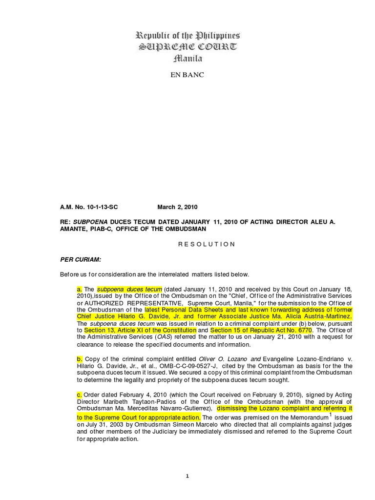 SUBPEONA | PDF | Supreme Courts | Judgment (Law)