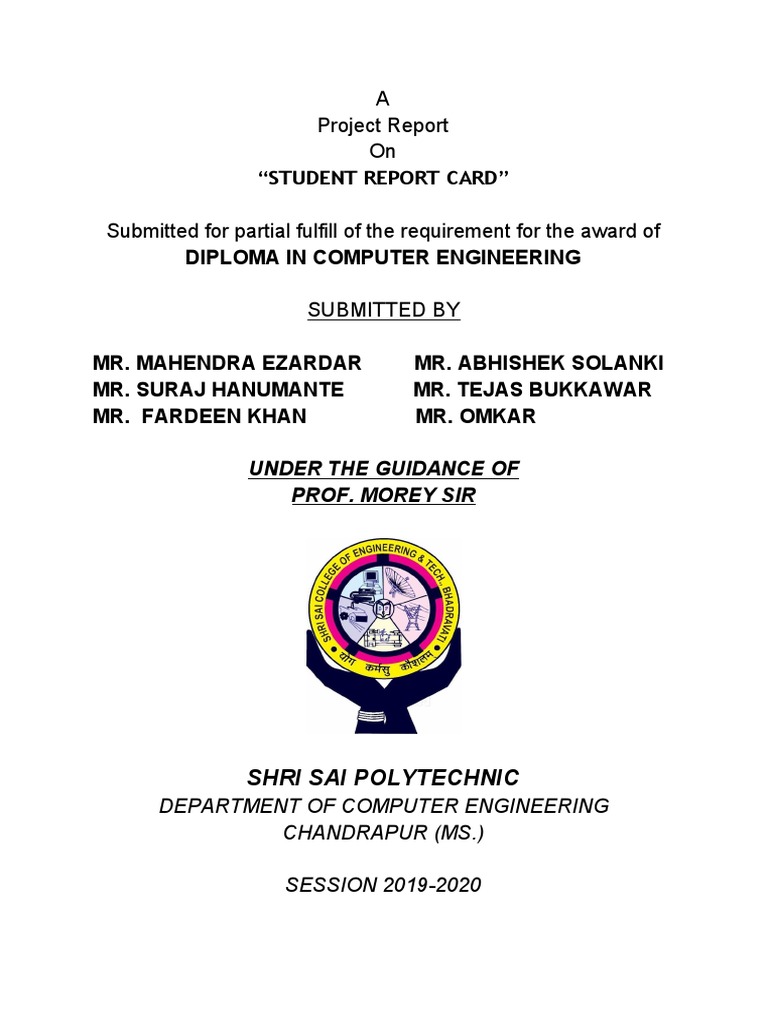 "Student Report Card": A Project Report On | PDF