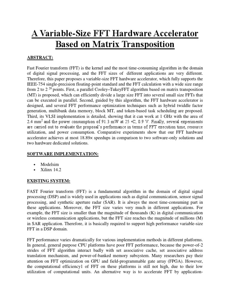 A Variable-Size FFT Hardware Accelerator Based On Matrix Transposition | PDF | Fast Fourier ...