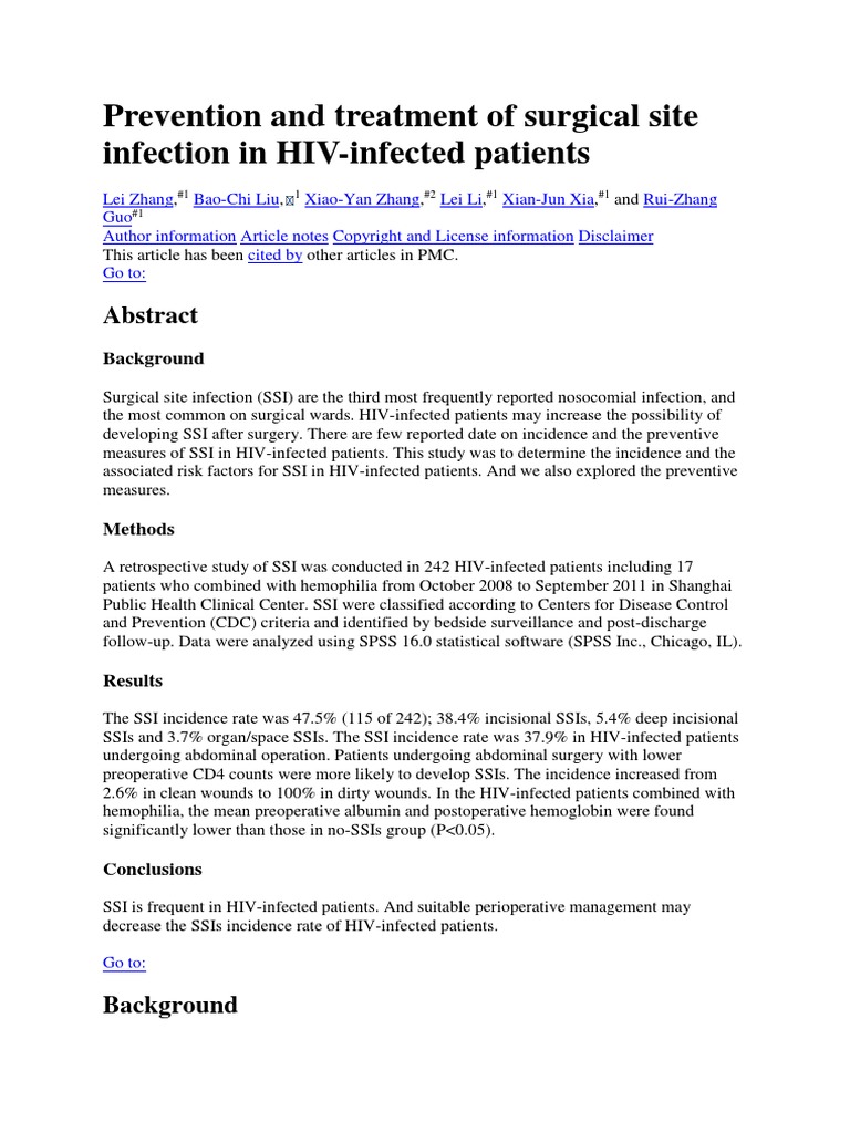 Prevention and Treatment of Surgical Site Infection in HIV | PDF | Hiv ...
