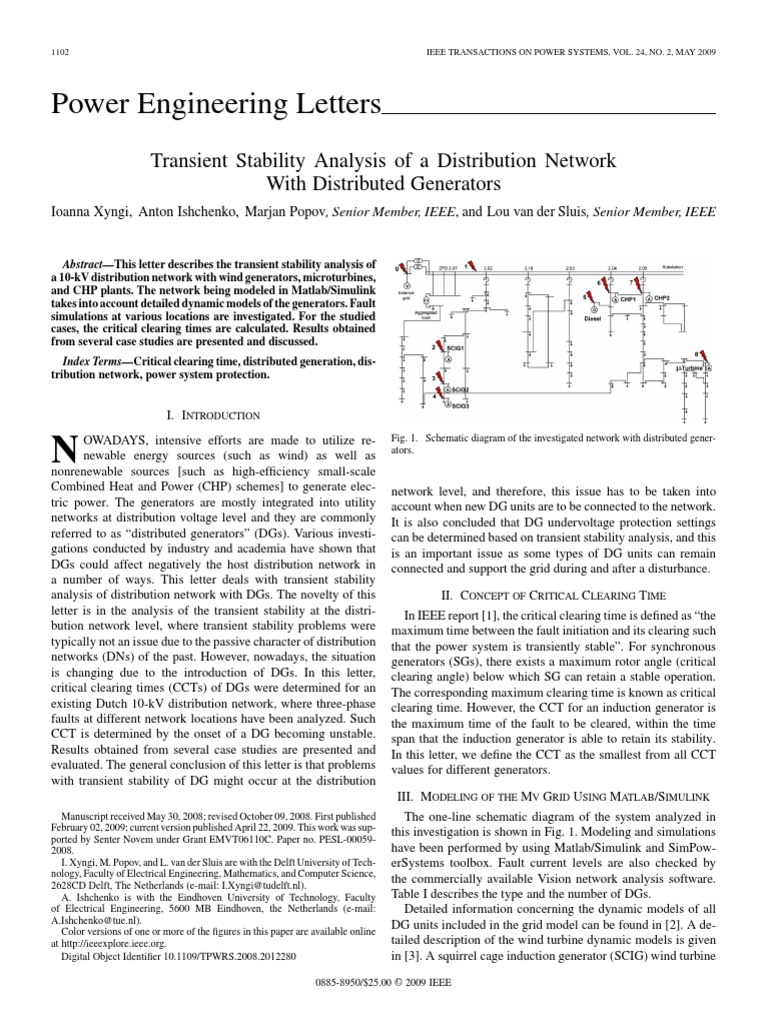 Power Engineering Letters: Transient Stability Analysis of A Distribution Network With ...