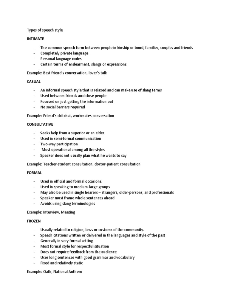 Types of Speech Style | PDF | Conversation | Communication