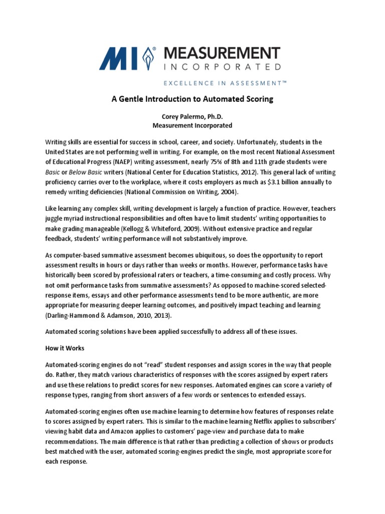 A Gentle Introduction To Automated Scoring: Corey Palermo, Ph.D ...