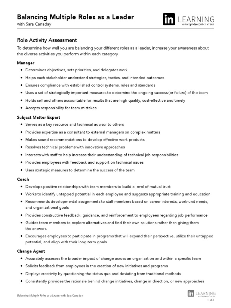 Role Activity Assessment | PDF | Employment | Goal