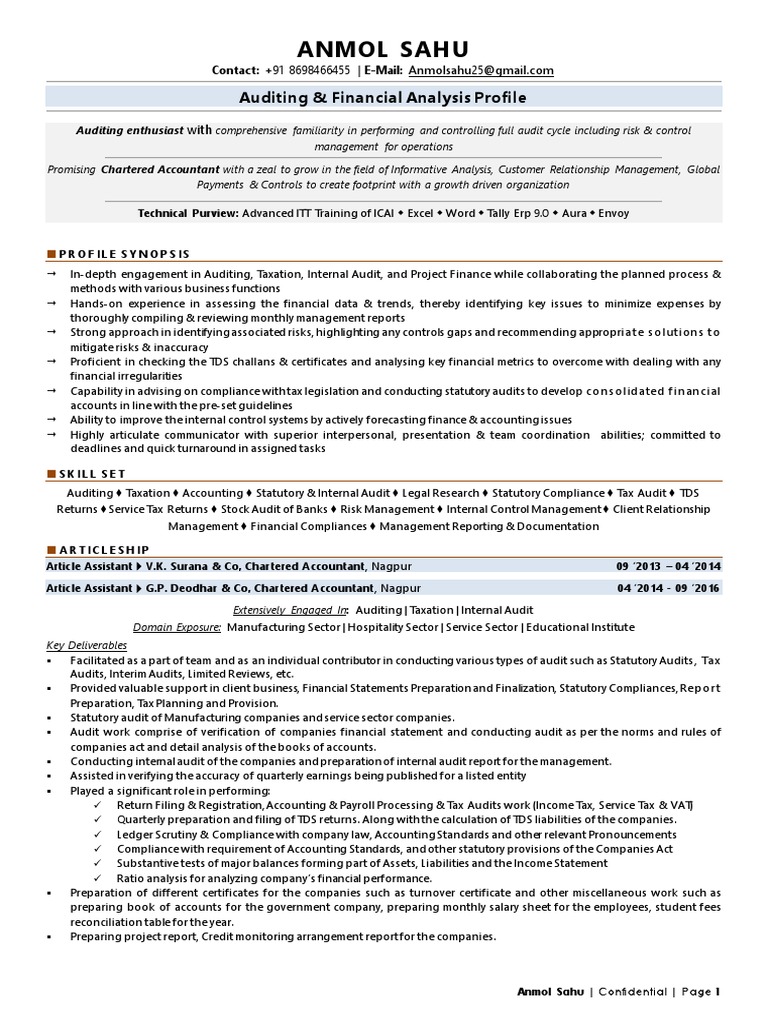 Anmol Sahu CV | PDF | Audit | Internal Audit