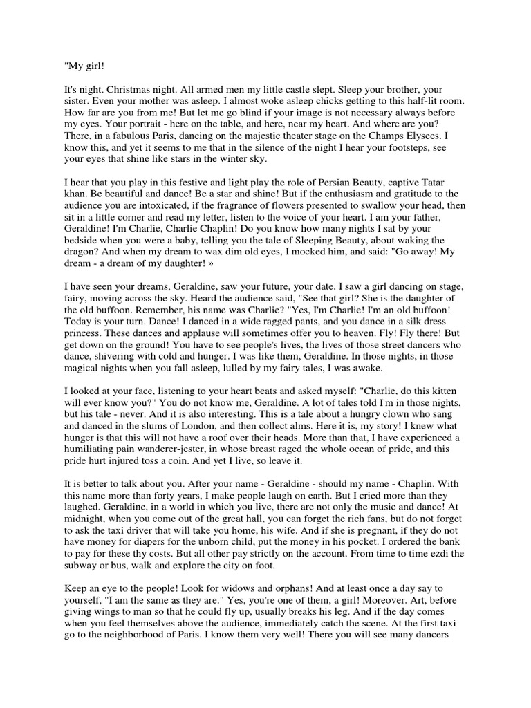 Charlie Chaplin's Letter To His Daughter | PDF | Art | Classics