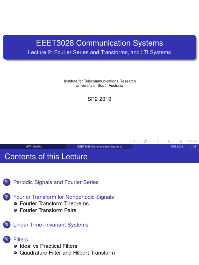 EEET3028 Communication Systems: Lecture 2: Fourier Series and ...