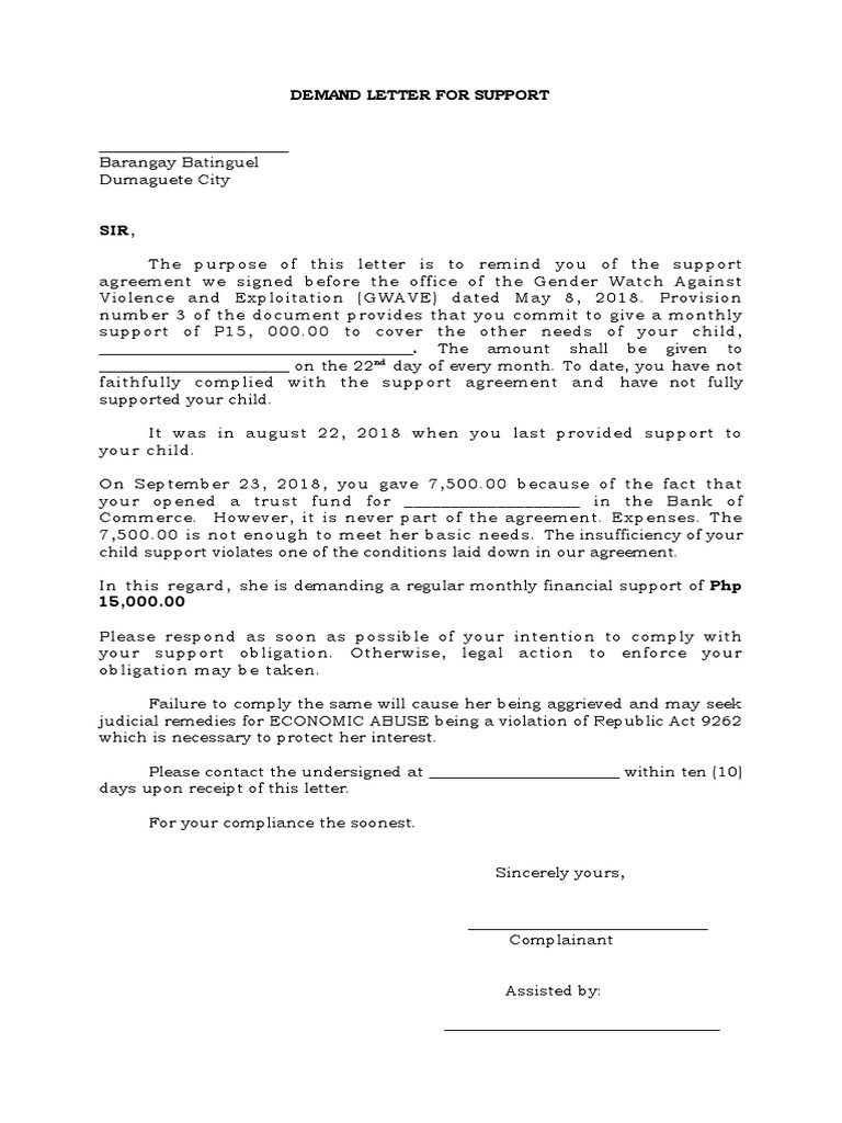 Demand Letter For Support Sample | PDF