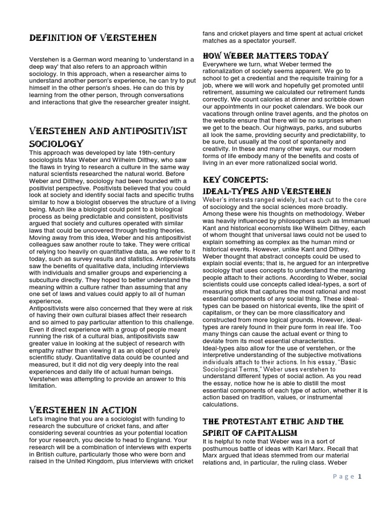 Definition of Verstehen | PDF | Max Weber | Sociology
