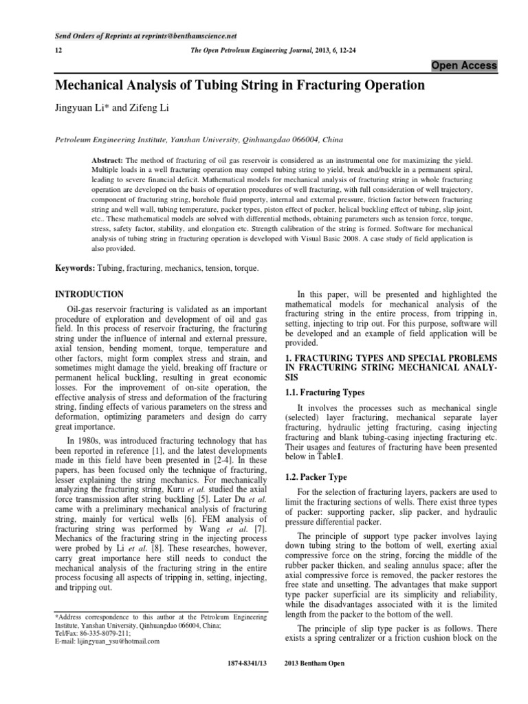 Mechanical Analysis of Tubing String in Fracturing Operation | PDF ...