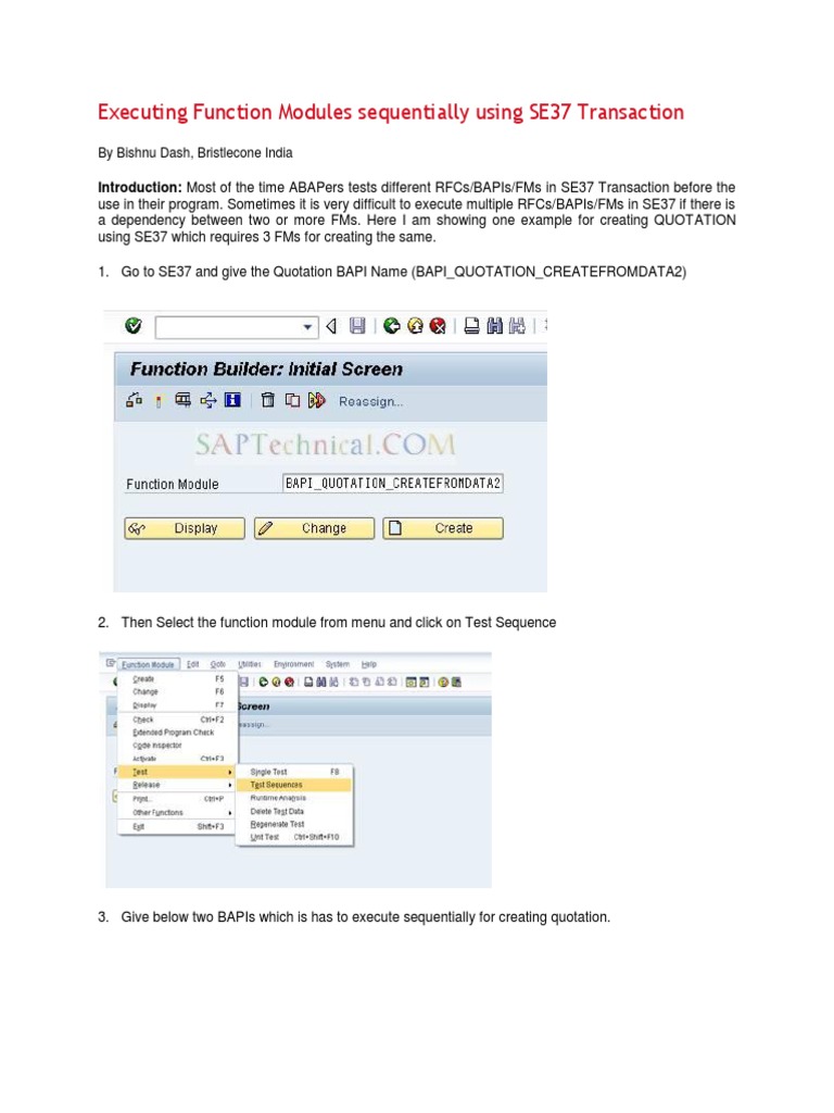 Executing Function Modules Sequentially Using SE37 Transaction in SAP | PDF