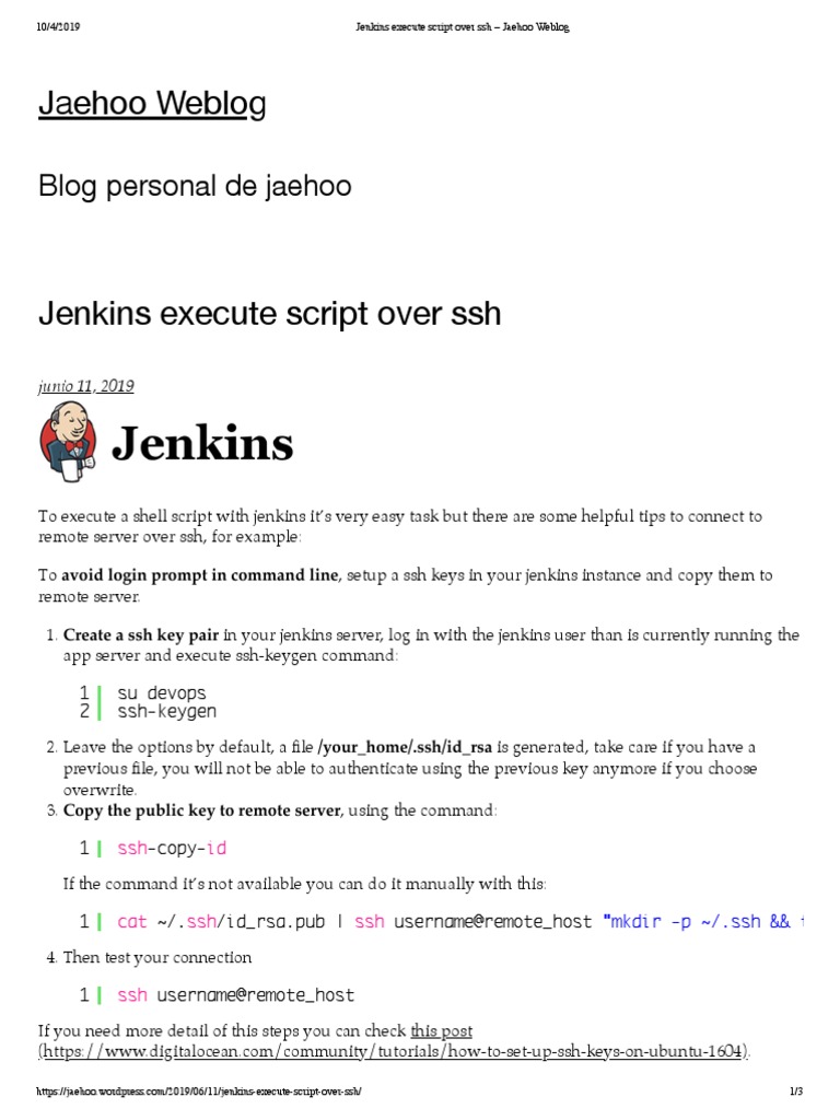 Jenkins Execute Script Over Ssh Pdf Secure Shell Computer Networking 5537