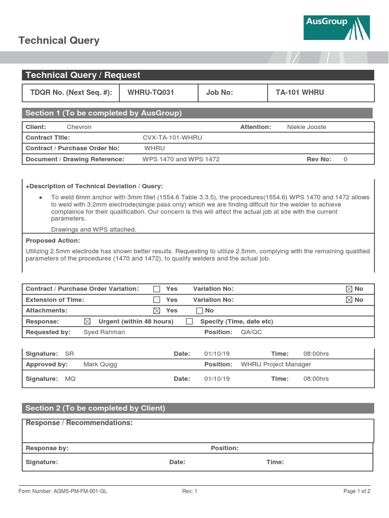 Technical Query / Request | PDF
