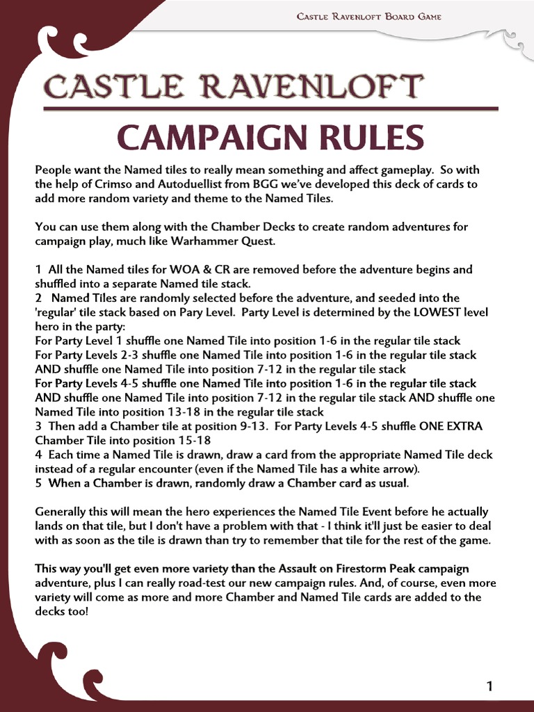 Campaign Rules For Dungeons and Dragons Castle Ravenloft Wrath of ...