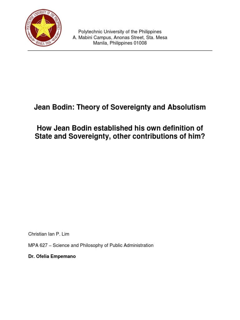 Jean Bodin: Theory of Sovereignty and Absolutism | PDF | Sovereignty ...