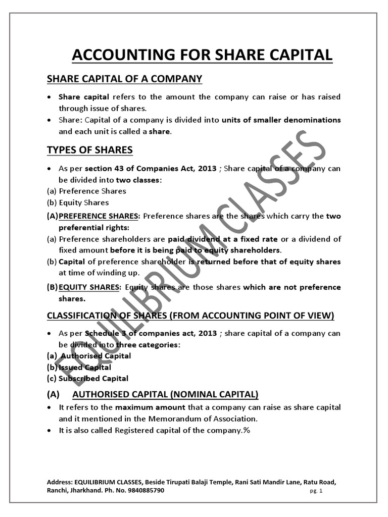 Share Capital Accounting Guide | PDF | Arrears | Stocks