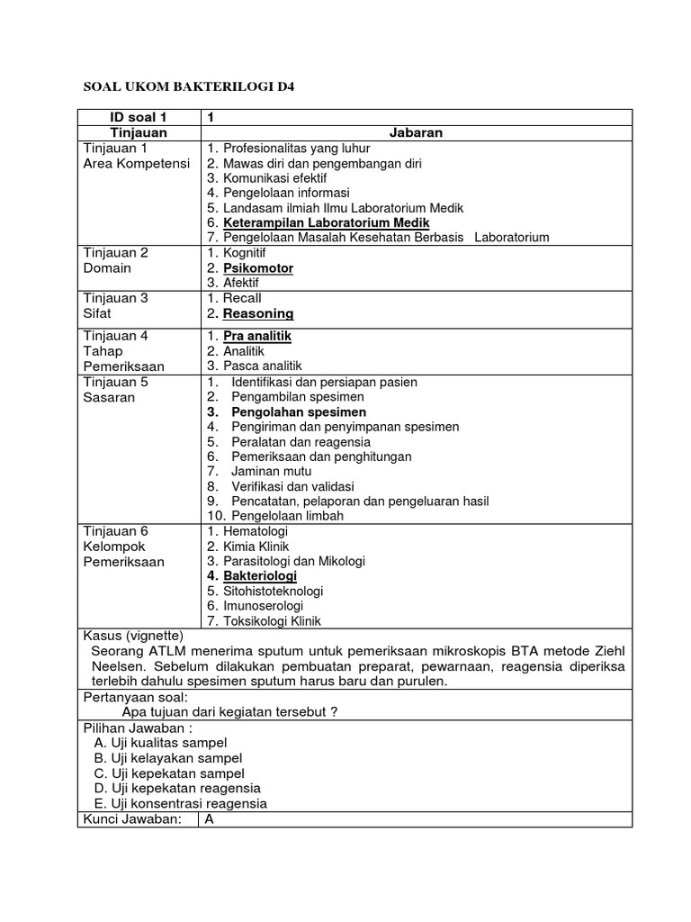 UKOM BAKTERIOLOGI D4 SOAL PRAKTIKUM | PDF