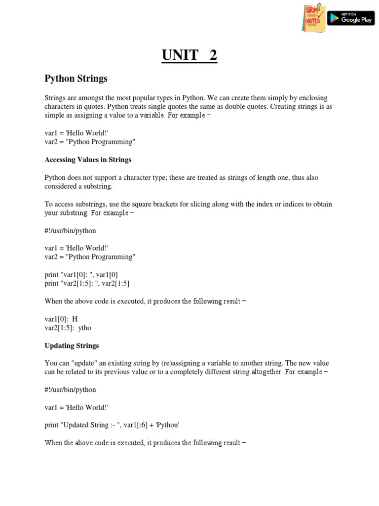 Unit 2: Python Strings | PDF | String (Computer Science) | Software Engineering