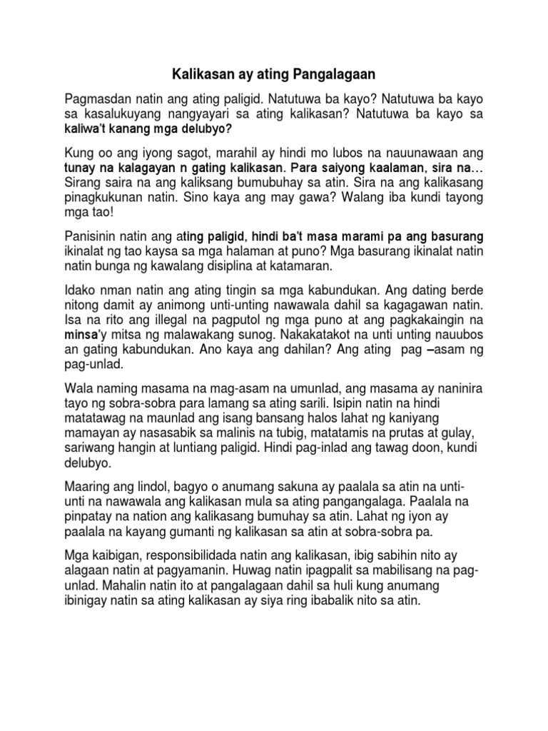 Kalikasan Ay Ating Pangalagaan | PDF