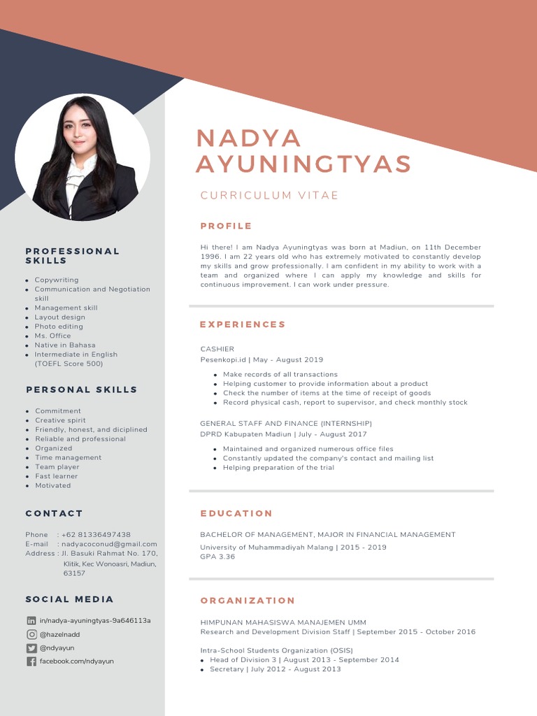 CV Nadya Ayuningtyas | PDF | Behavior Modification | Cognition