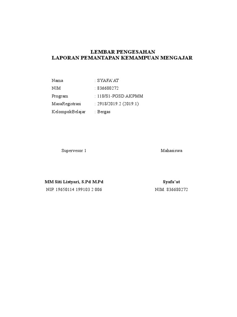 Lembar Pengesahan Laporan PKM | PDF