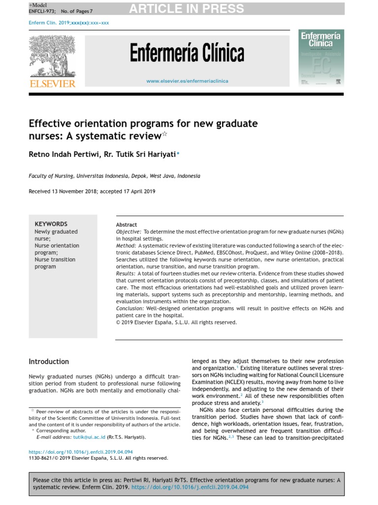 Effective Orientation Programs For New Graduate Nurses: A Systematic ...
